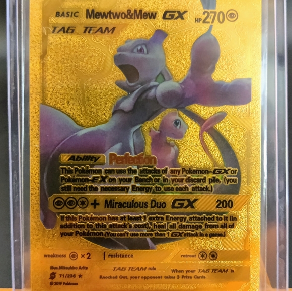 Pokemon | Toys | Mewtwo Mew Gx 7236 Tag Team Unified Minds Gold Foil ...
